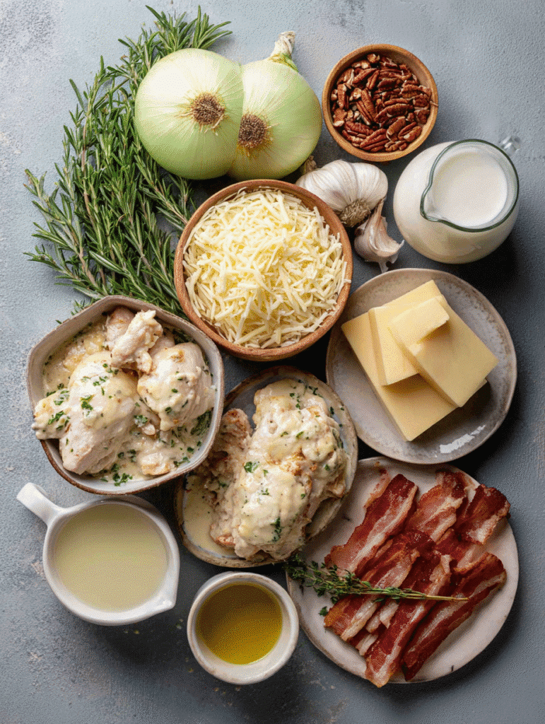 Baked Chicken Casserole with Melted Cheese & Bacon