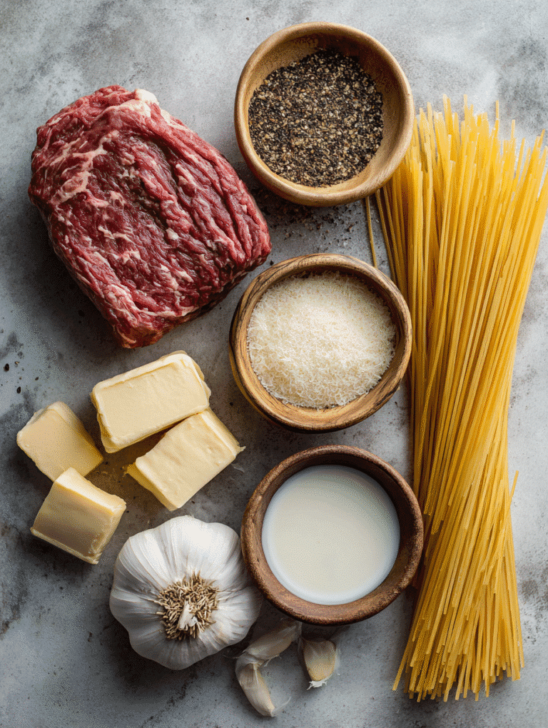 Creamy Garlic Butter Beef Spaghetti with Cheddar Parmesan Sauce Recipe